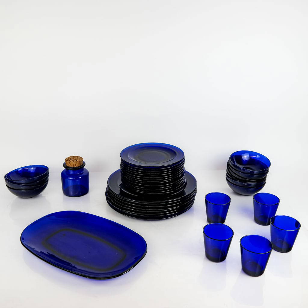 Part Set Of Cobalt Blue Glass Dinnerware (41) Auction
