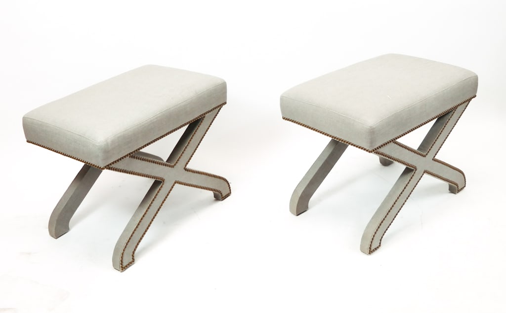 Pair Of Upholstered "x" Benches Auction