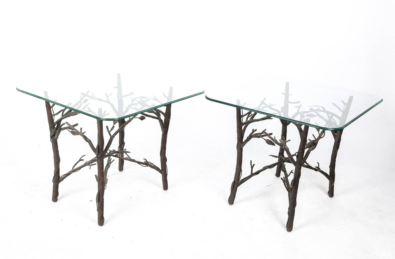 Pair Of Metal Tree Form Glass Tables Auction