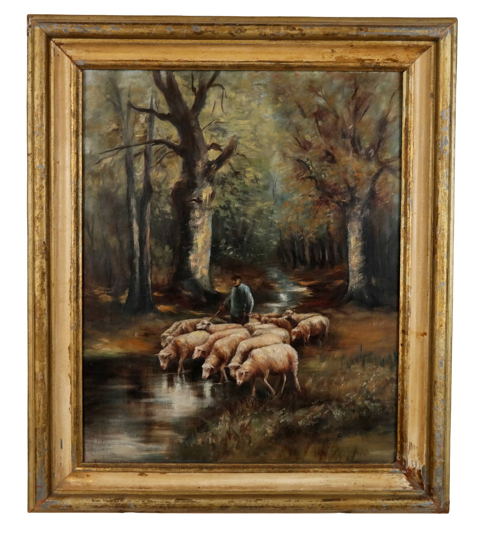 Initialed "ab": Sheep At Stream - Oil Painting Auction