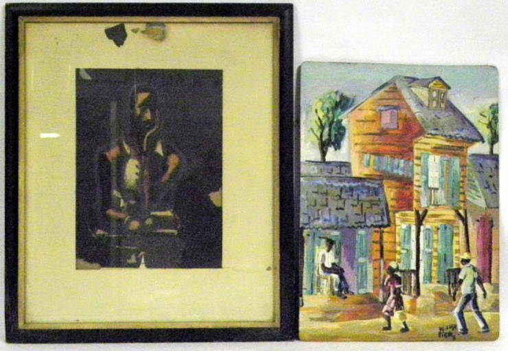 Wilner Pierre Village Scene And Male Portrait