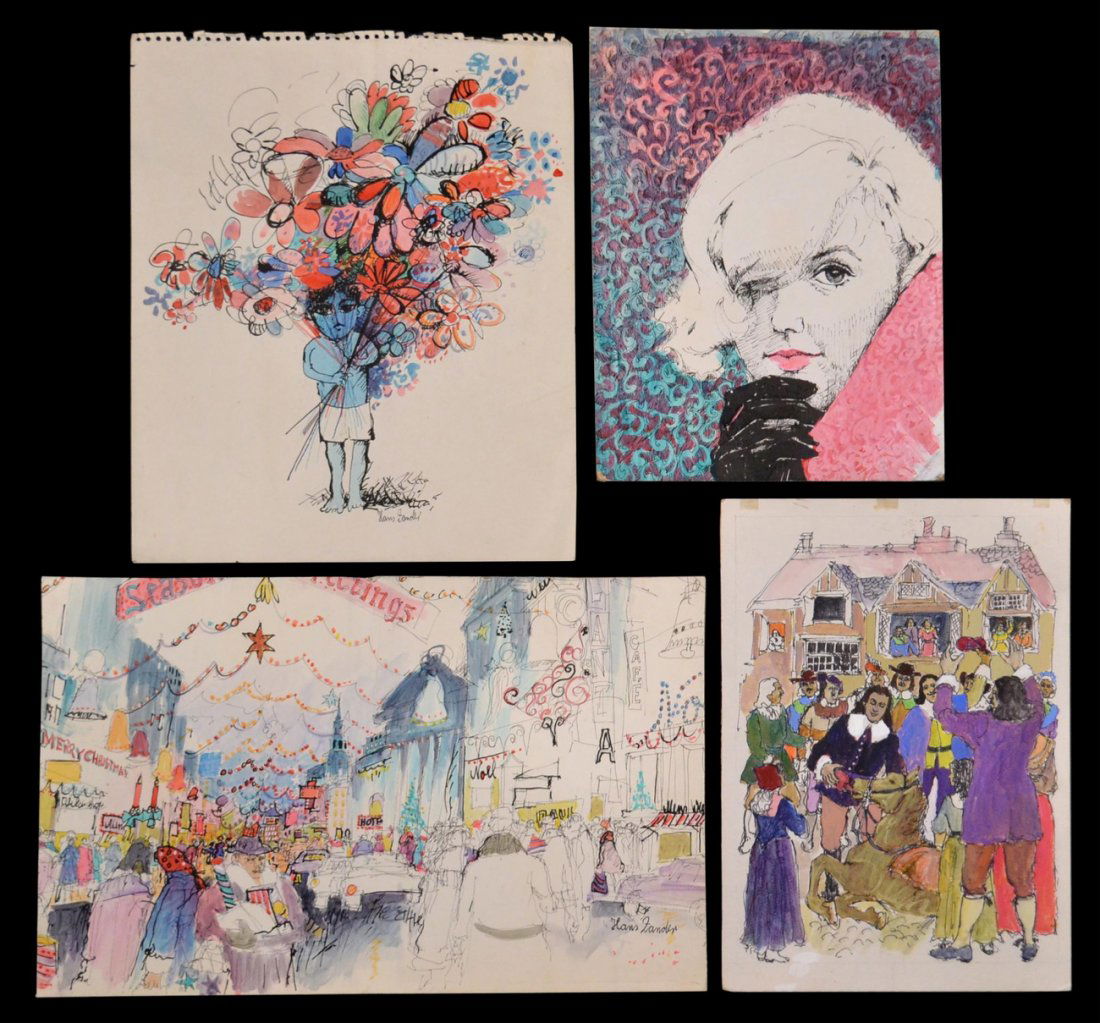 Hans Zander, 4 Ink and Watercolor Works