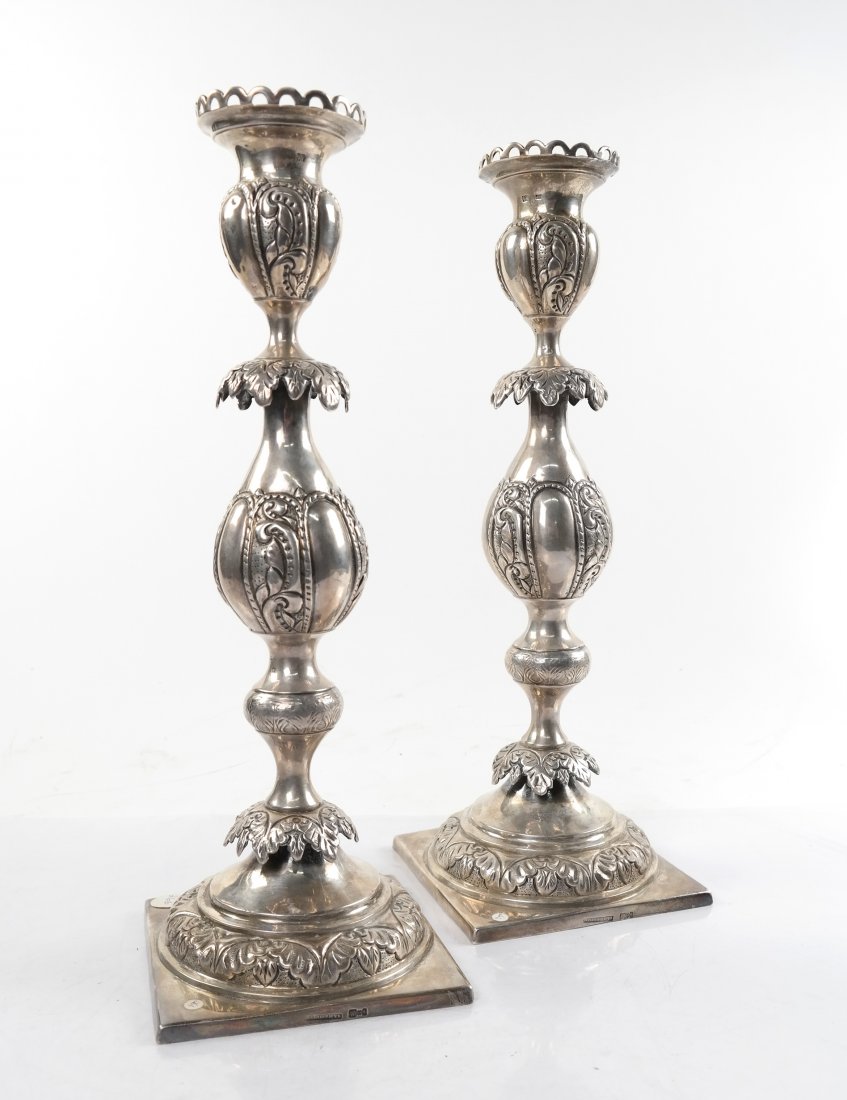 Pair Antique Russian Silver Candlesticks