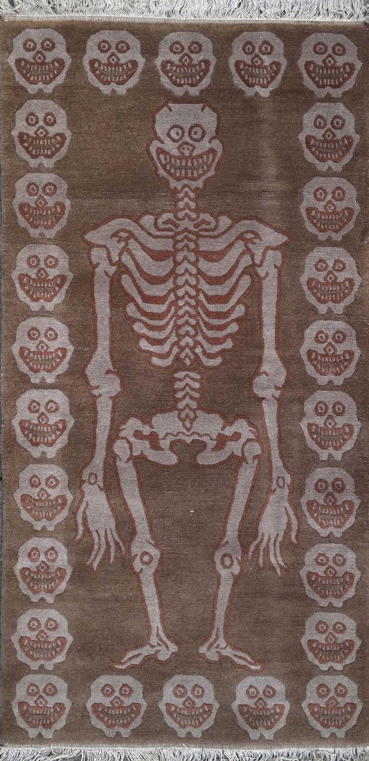 Tibetan Rug, Skulls and Skeleton