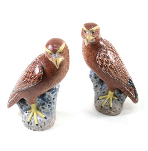 Pair Of Chinese Porcelain Hawk Figures
