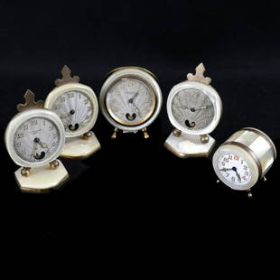 Five Miniature Mother Of Pearl Clocks