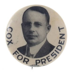 James M. Cox Two 1920 Portrait Pin Back Buttons