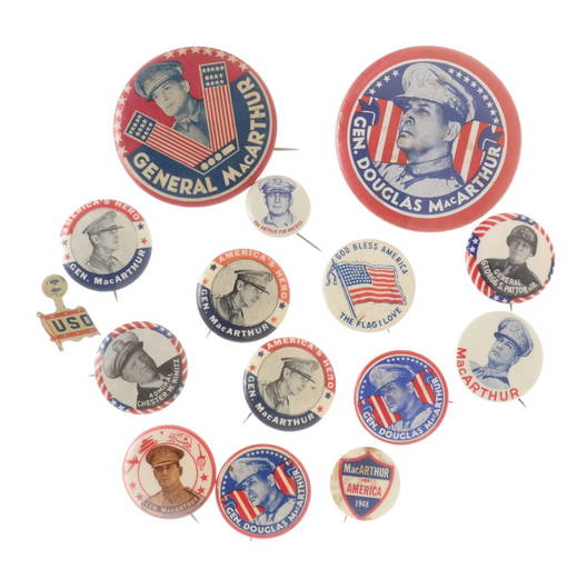 Gen. Douglas Macarthur 1948 And Patriotic Buttons
