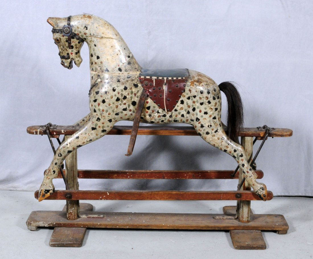 90: ANTIQUE WOOD CARVED ROCKING HORSE. GLASS EYES. MAK - May 23, 2012 ...