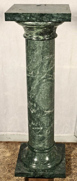 GREEN MARBLE COLUMN PEDESTAL. GOOD. 42" H X 13 1/4" SQ.