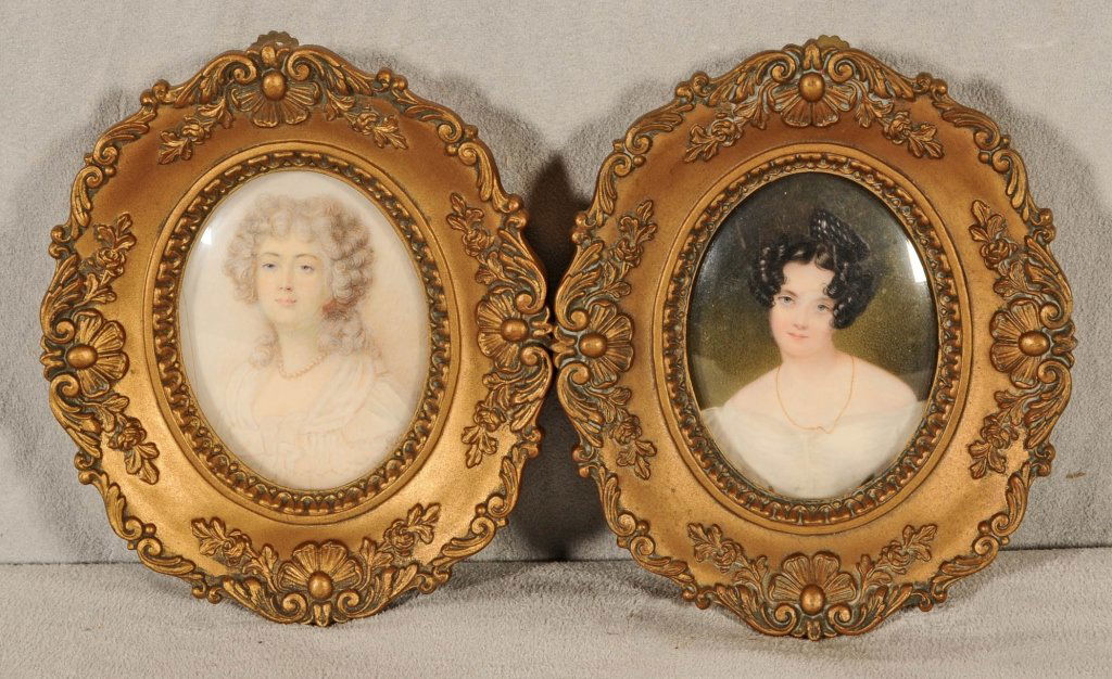 Pr. Antique Hand Painted Ivory Miniatures. Depicting