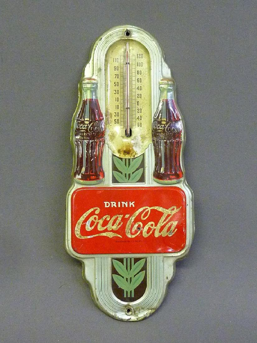 Antique Coca-Cola Thermometer on Tin with Advertising