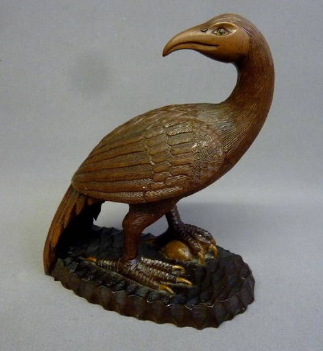 Early 20th Century Hand Carved Wooden Raptor With Large