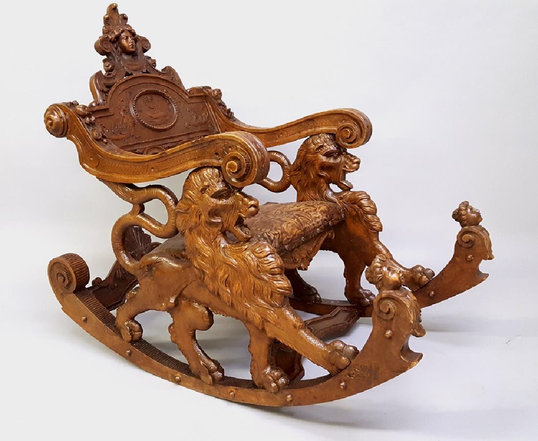 Circa 1850's Heavily Carved Fantasy Rocking Chair