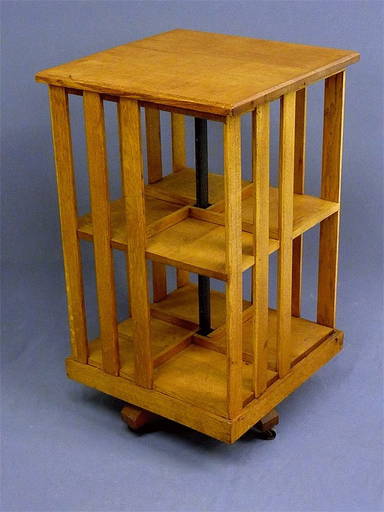 Solid Oak Rotary Bookcase W/2 Shelves H 33" W 19"
