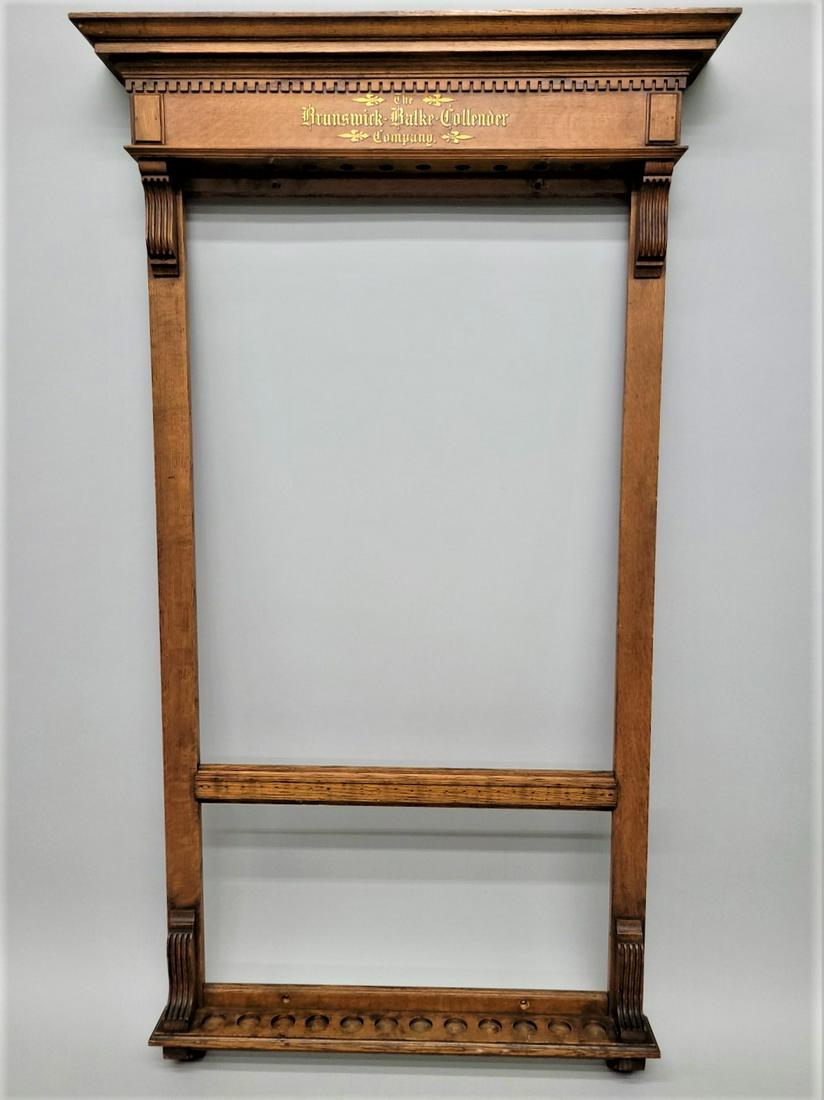 Signed Brunswick Oak Pool Cue Rack W/ Original Writing Original Finish ...