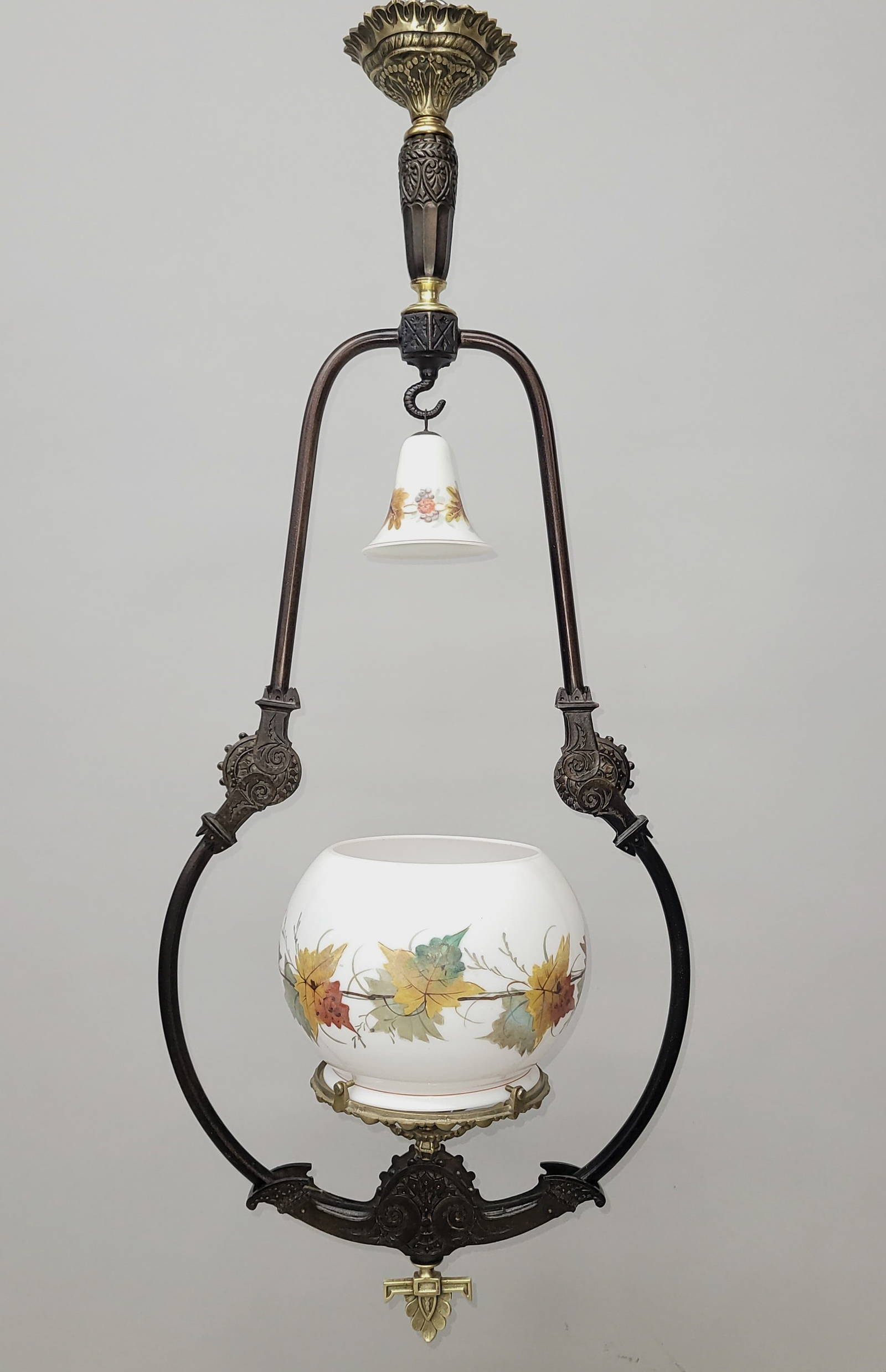 Circa 1870's Rare Gas Hall Light With Sandwich Glass Leaf Painted 6 ...