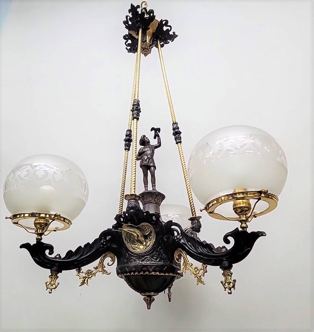 Circa 1855's Rococo 3 Arm Gas Chandelier/gasolier/ With Cavilier Center ...