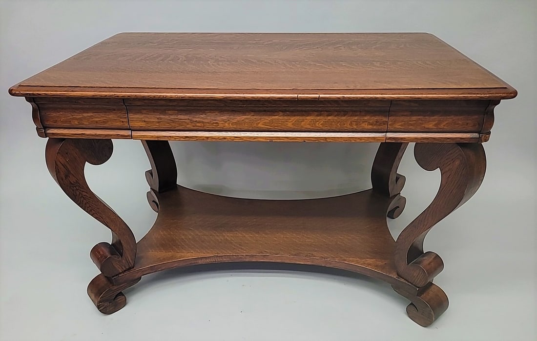 Circa 1910 1/4 Cut Solid Oak Library Table With Drawer Signed ...