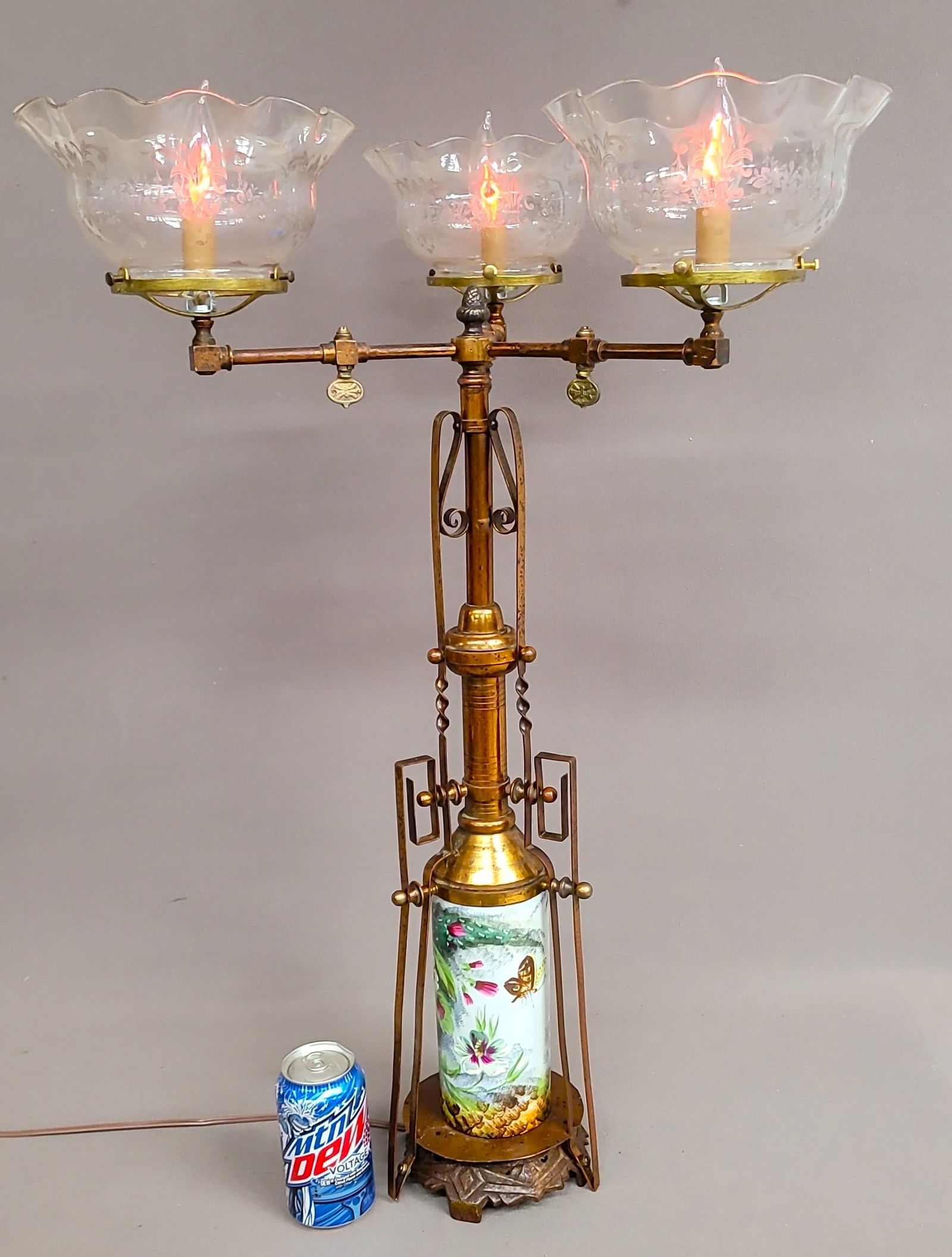 Circa 1880's Gas Three Arm Free Standing Or Newel Post Gas/gasolier ...