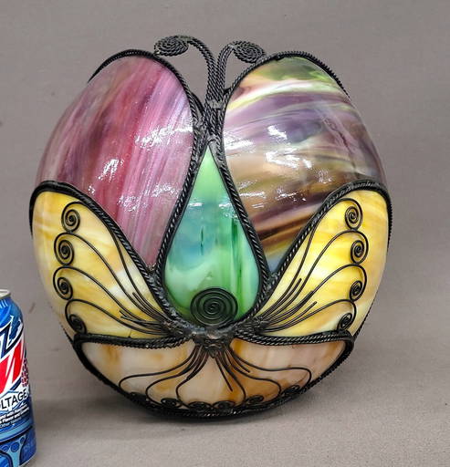 Very Rare 12"dia. Multi Color Slag Glass Ball Shade By (bent Glass ...
