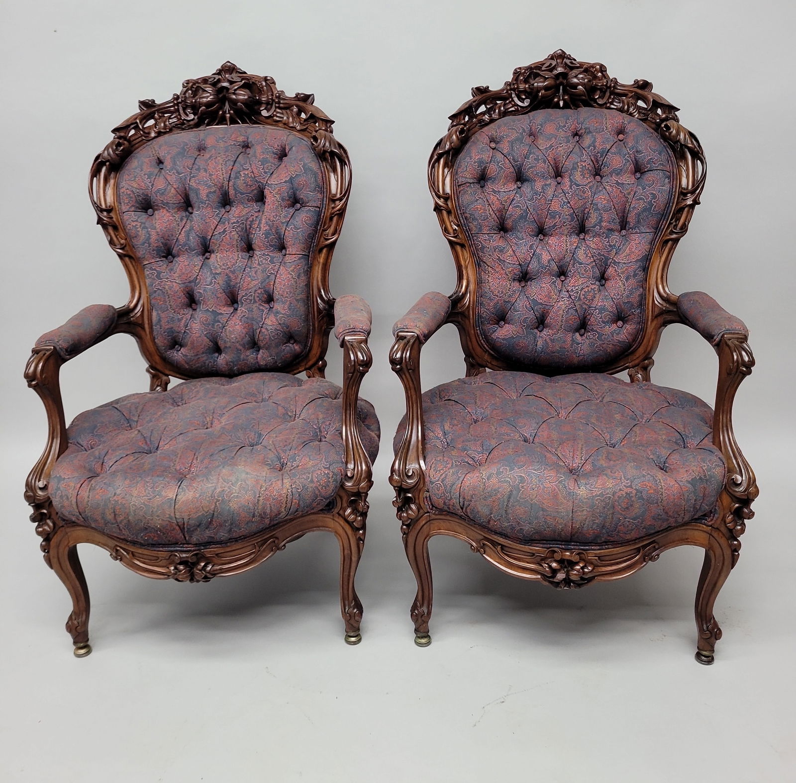 Circa 1850's Solid Heavily Carved Rosewood Parlor Arm Chairs Made By ...