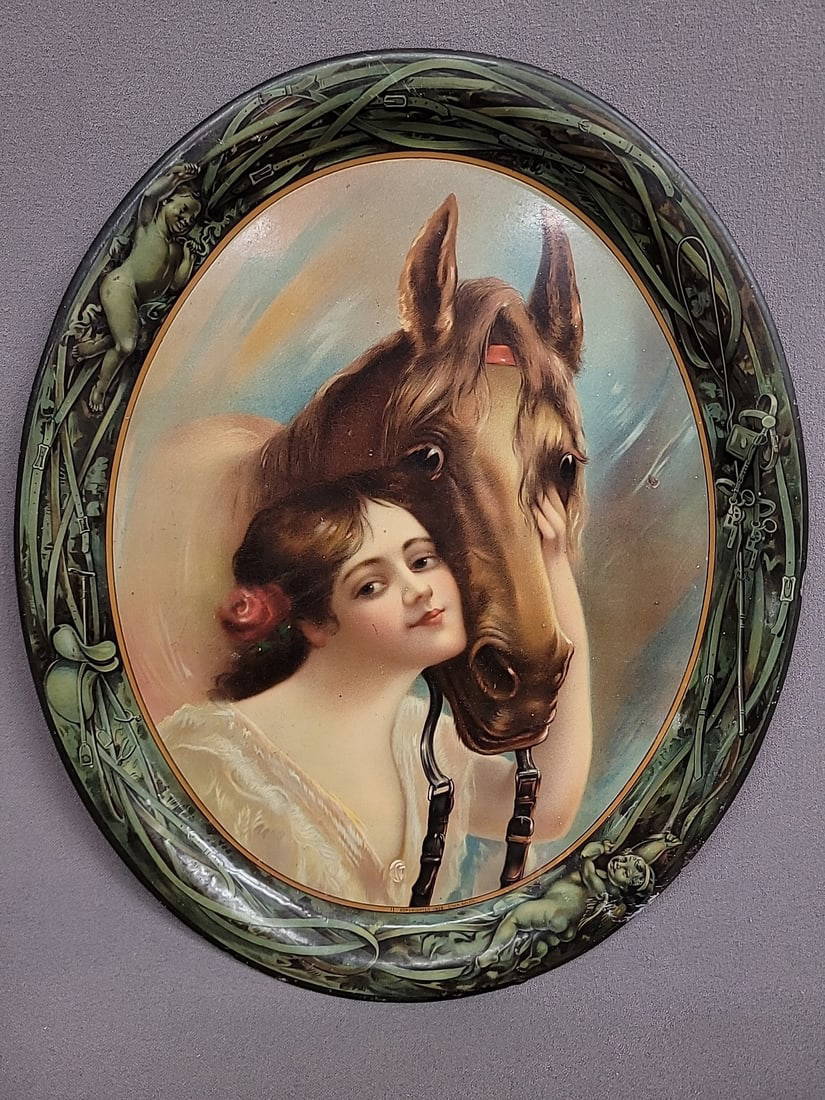 Near Mint Copyrighted 1905 Chas Ehlen Girl With Horse Metal Beer Tin ...