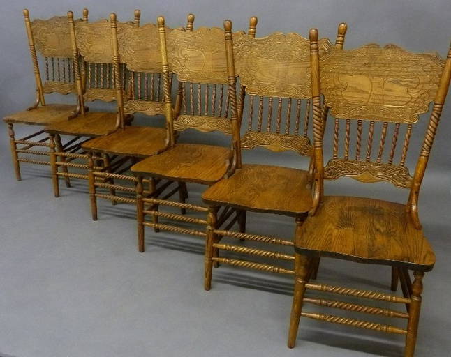 Set Of Six Double Press Back Chairs With Rope Twist