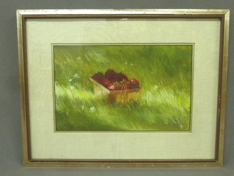 Watercolor signed Dean Willis (1968) of basket of