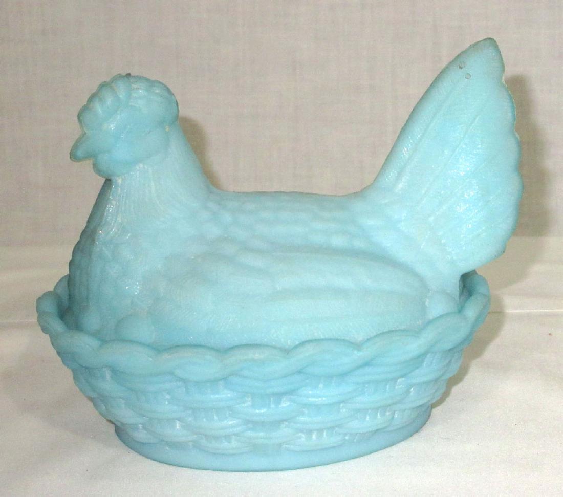 Blue Satin Glass Hen On Nest