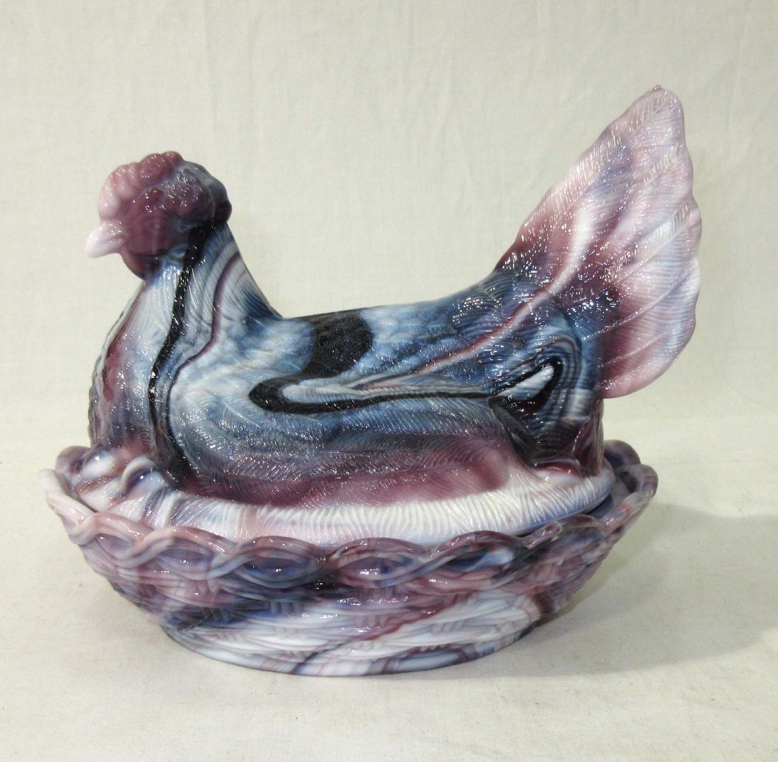 Purple Slag Glass Hen On Nest