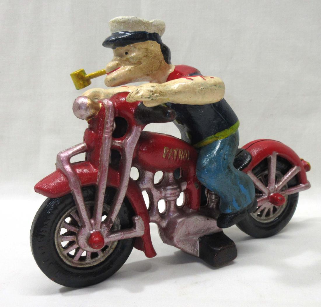 Modern Cast Iron Popeye Motorcycle Toy