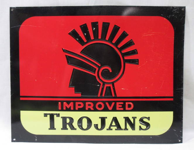 Modern Embossed Tin Trojans Prophylactics Adv. Sign