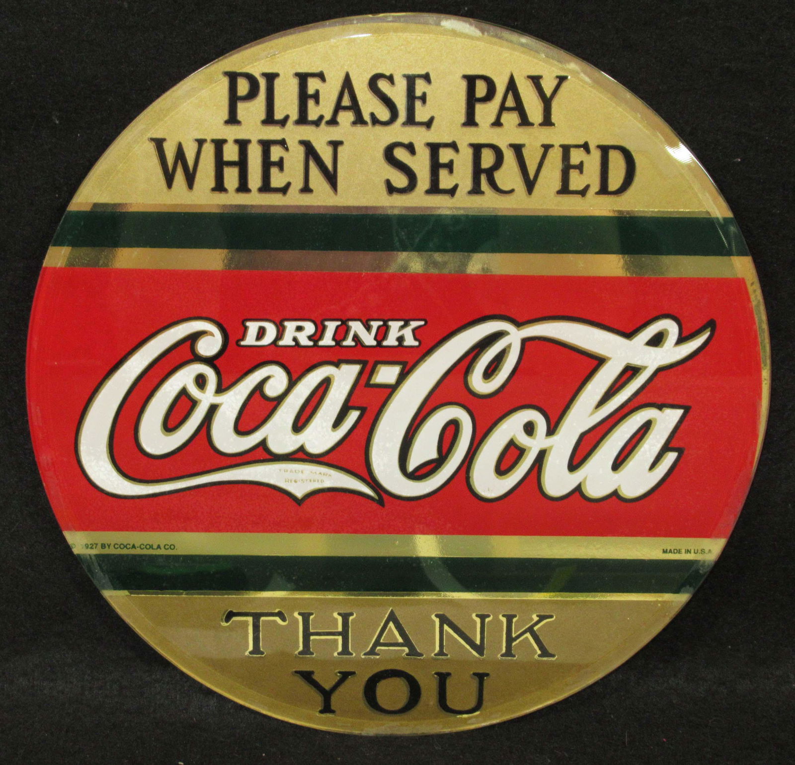 1927 Reverse Painted Glass Coca Cola Sign