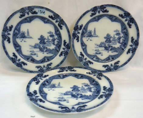 3 Spode Flow Blue Plates, "landscape"