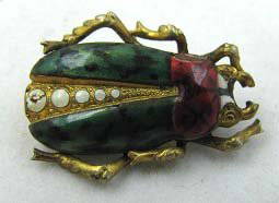 Vict Enameled Brass June Bug Pin