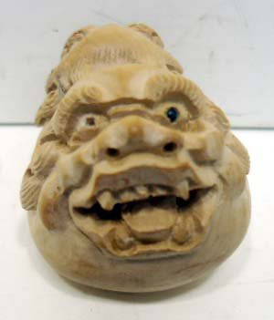 Carved Wood Netsuke Foo Dog
