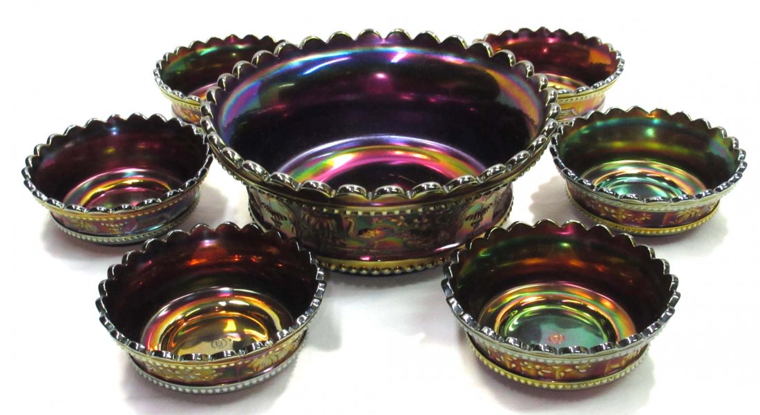 7pc Northwood Carnival Glass Berry Set