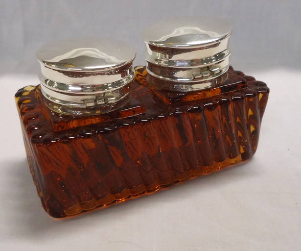 Amber Glass Double Inkwell