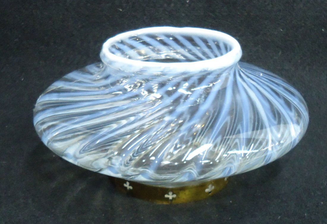 Opalescent Swirl Art Glass Squat Vase