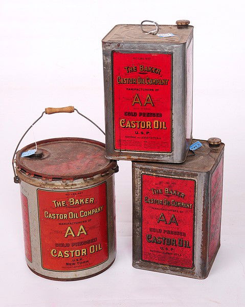 261: Three Baker Castor Oil Co. Oil Cans