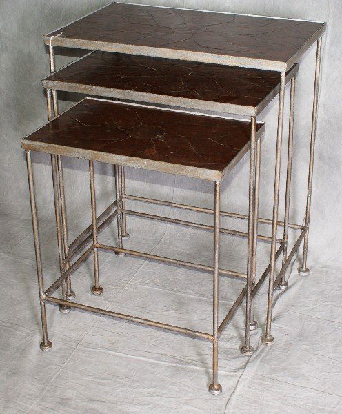 Set Of 3 Iron Stack Tables. H:26" W:21" D:13"