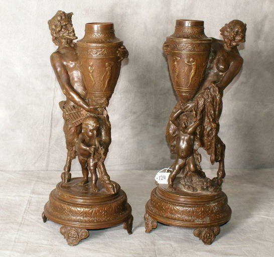 Pr 19th C French Bronze Satyr And Nymph Statues