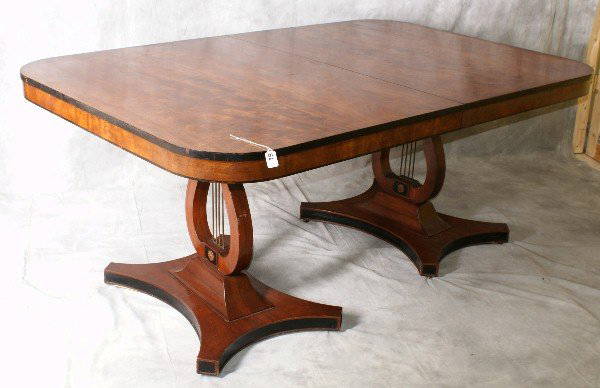 Mahogany Regency Double Lyre Form Pedestal Dining Table