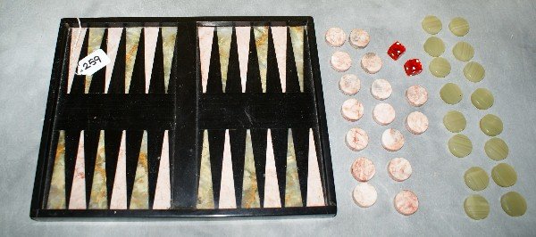 Marble backgammon board with pieces