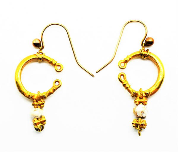 Extremely Rare Ancient Roman Pearl Gold Earrings