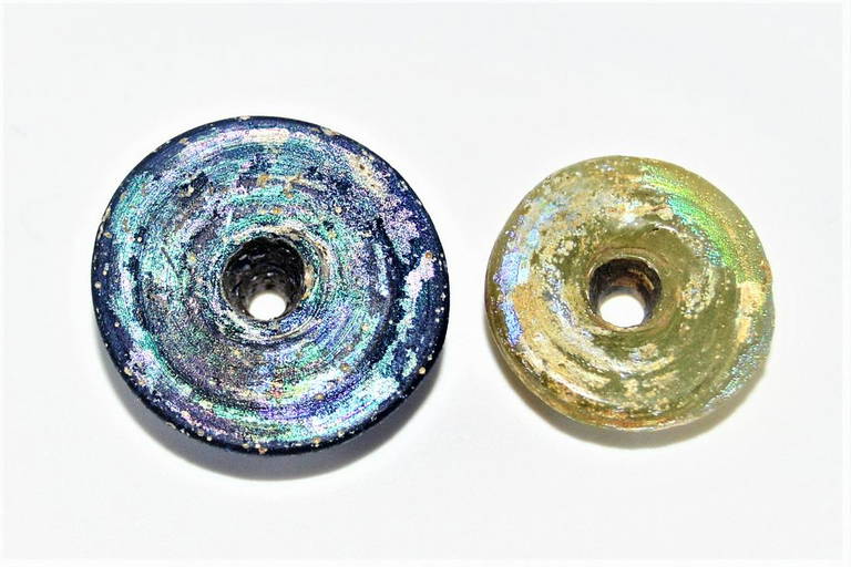 Lot Of Two Ancient Roman Glass Spindle Whorl 1st Century