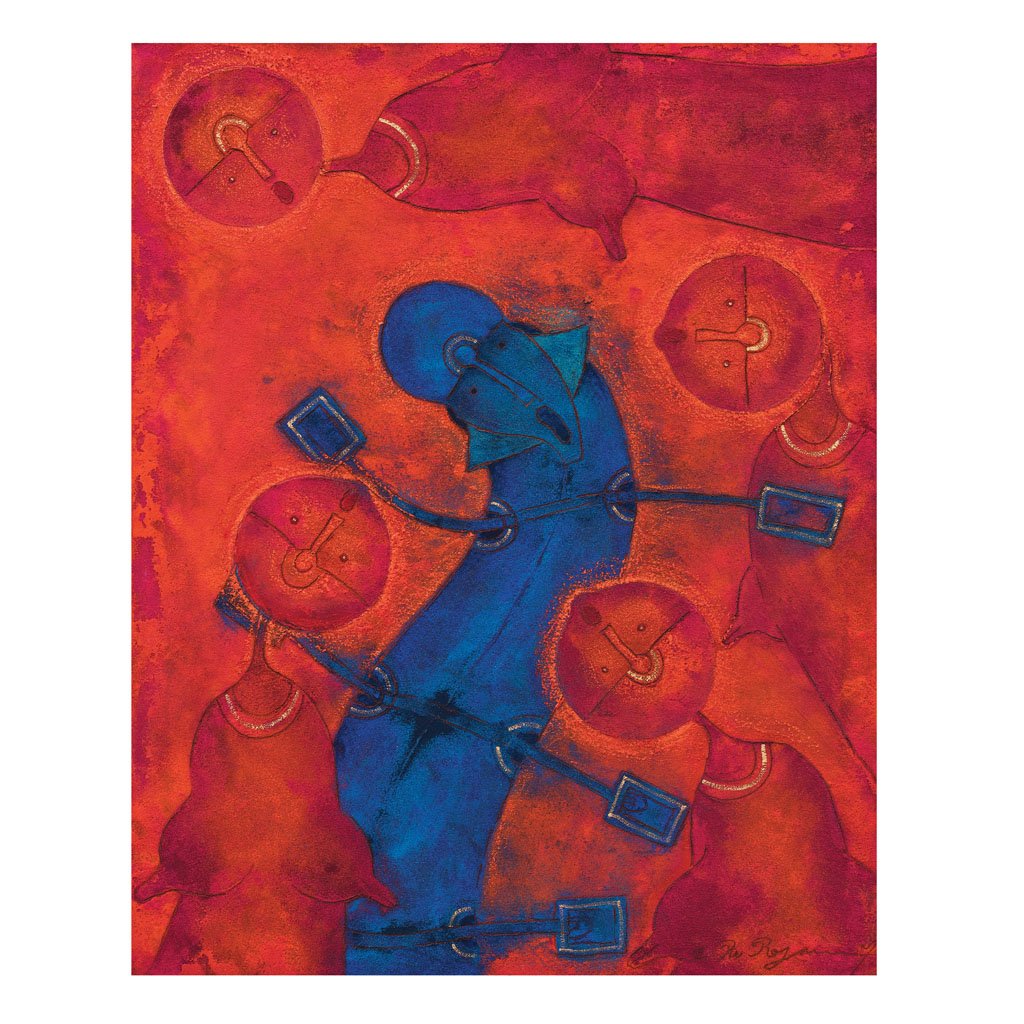 Rolando Rojas. Entre Damas. Signed. Oil Y Arena On