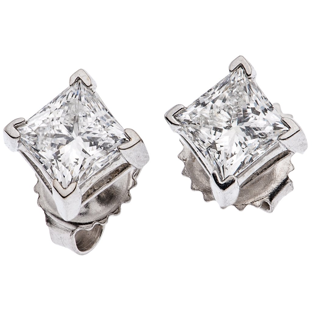 Par De Broqueles Con Diamantes En Oro Blanco De 14k