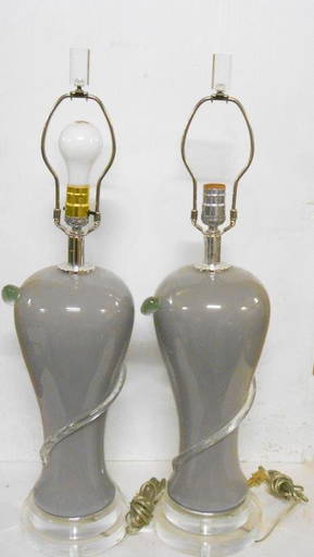 Cased Glass Lucite Base Table Lamps